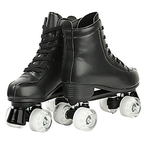 Gets Womens Roller Skates Light Up Wheels, Artificial Leather Adjustable Double Row 4 Wheels Roller Skates Shiny Skates for Teens,Adult (Flash Wheel,42-US: 9.5)