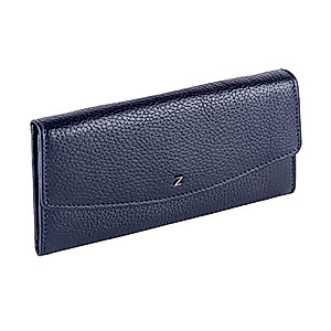 Zinda Genuine Leathers Women’s Wallet Purse Flap Over RFID Protection (Navy)
