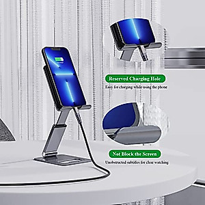 Minthouz Extendable Cell Phone Stand, Aluminium Phone Holder for Desk, Multi-Angle/Height Adjustable Phone Stand Compatible with iPhone 14 13 Pro Max Mini 12 11 and More 4.7"-7.9" Smart Phones -Gray