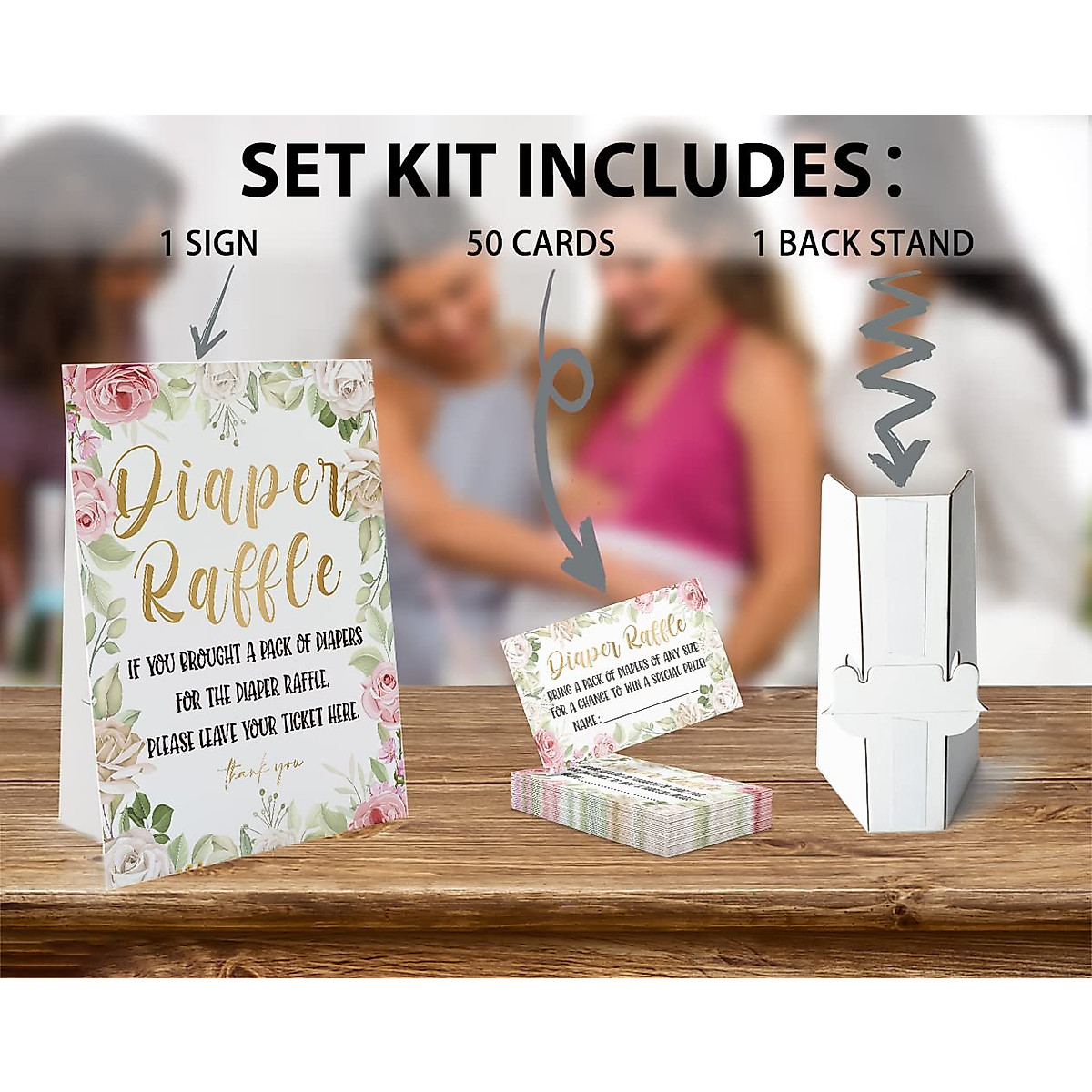 Diaper Raffle Cards with Sign(Sign 8x10 Inch), Leafy Floral Theme Baby Shower Games, Baby Showers Decorations -1 Standing Sign + 50 Guessing Cards(raffle16)
