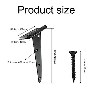 Hordion 2Pcs Heavy Duty T Strap Hinges, 8 Inch Gate Hinges, Matte Black Barn Door Hinges, Iron Tee Hinge Shed Door Hinges Rustproof, Outdoor Hinges for Wooden Fences, Farmhouse, Yard (with Screws)