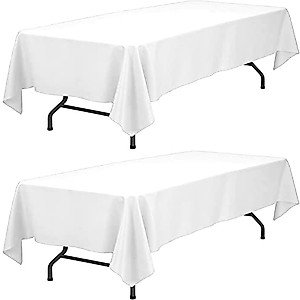 WEALUXE White Tablecloths for Rectangle Tables [60x102 Inch] White Table Clothes for 6 Foot Rectangle Tables, Washable Fabric Stain and Wrinkle Resistant  [2 Pack]