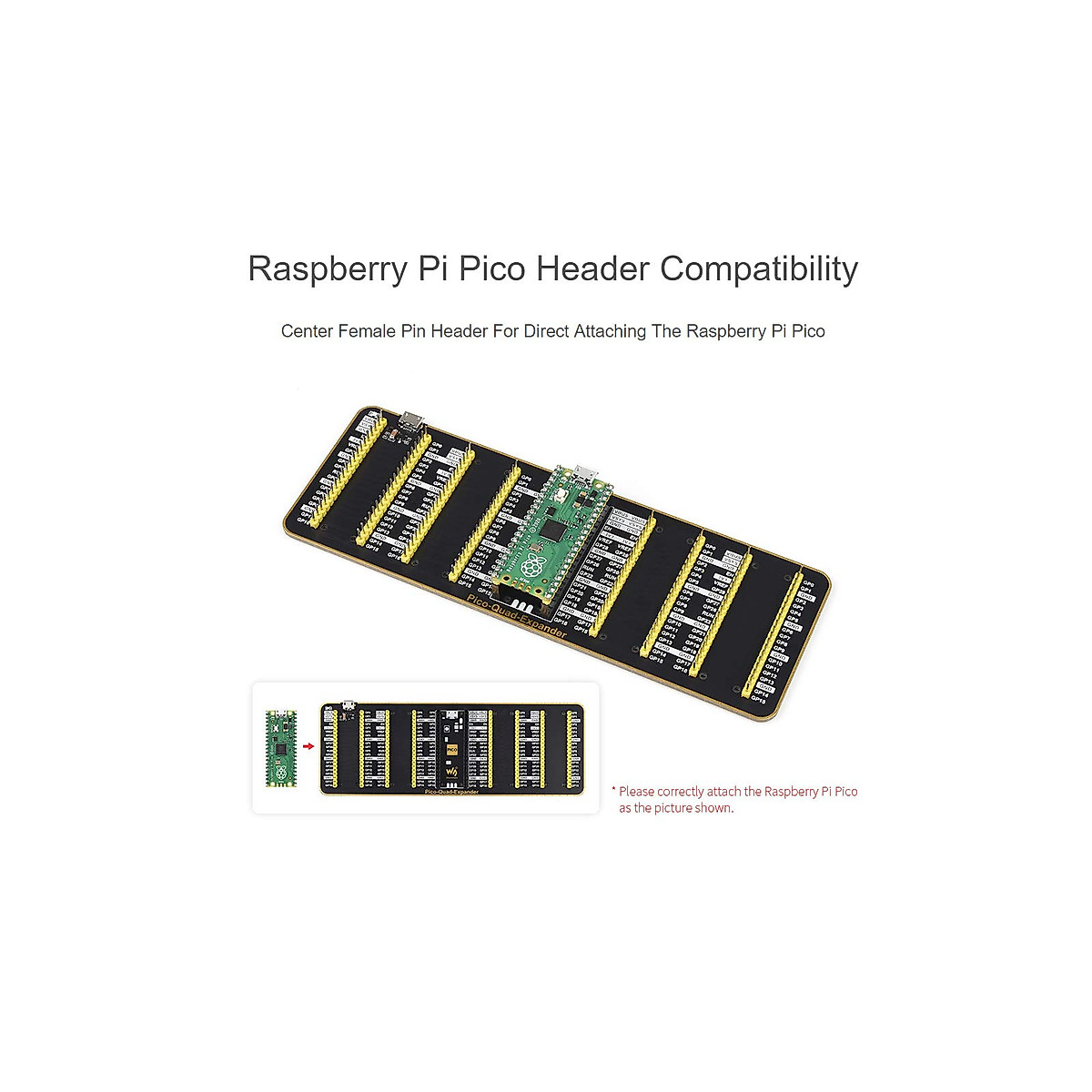 Quad GPIO Expander for Raspberry Pi Pico Microcontroller Board Four Sets of Standard Raspberry Pi Pico GPIO Male Headers for Connecting More Expansion Modules,USB-Powered