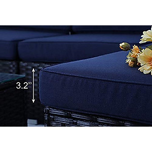 PHI VILLA 4 Piece Patio Sectional Furniture Outdoor Sofa Set with Cushion Box Storage - Navy Blue
