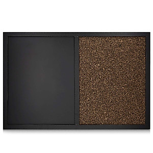 Navaris Combination Chalk and Cork Board - 16 x 24 in Magnetic Chalkboard Combo Framed Bulletin Board for Wall - Includes Chalk, Push Pins, Magnets
