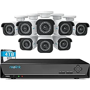 REOLINK 4K Security Camera System, RLK16-800B8 8pcs H.265 4K PoE Security Cameras Wired with Person Vehicle Detection, 8MP/4K 16CH NVR with 4TB HDD for 24-7 Recording
