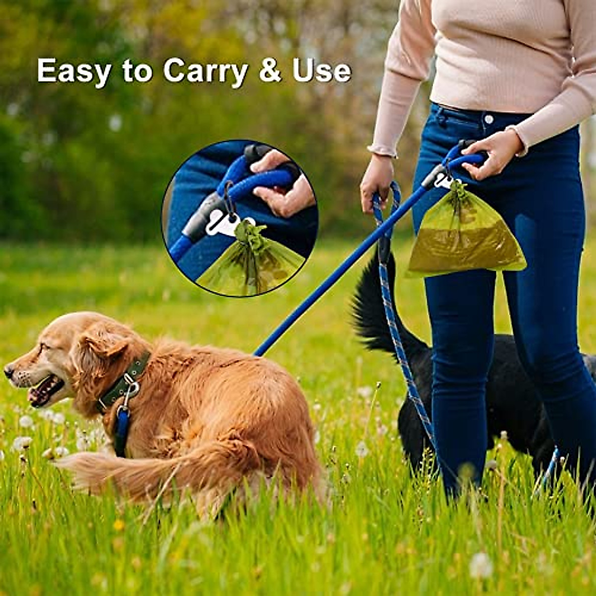 2 Pack Dog Poop Bag Holder for Leash Attachment - Waste Bag Dispenser for Leash - Fits Any Dog Leash - Portable Set with Hand Free Holder Metal Carrier (Each Bag Includes 1 Holder), 2 Pack Set