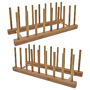 NONGSHAR 8-Slots Bamboo Wooden Plate Racks Dish Stand Holder Kitchen Storage Cabinet Organizer for Dish / Plate / Bowl / Cup / Pot Lid / Cutting Board (8 Slots-2 Pack, bamboo texture)