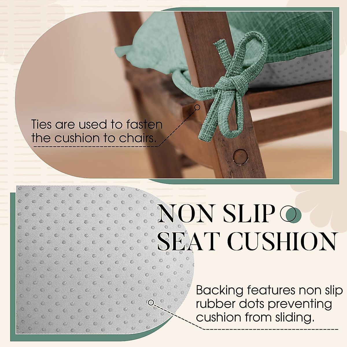 Basic Beyond Rocking Chair Cushions Set of 2, Porch Rocker Cushions for Wooden Rocking Chairs Outdoor with Thick Padding, Back Cushion with Ties, Tufted Seat Cushion with Non-Slip Backing(Green)