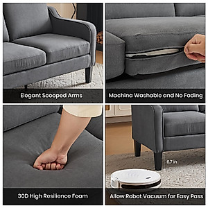 Luxury 72" Comfy Sofa Couch with Spring Cushion,Comfy Upholstered 3 Seater Sofa, Love-Seat Sofas & Couches with Deep Seat And Ultra Thick Cushion,Compact Small Couch for Bedroom Apartment Office,Grey