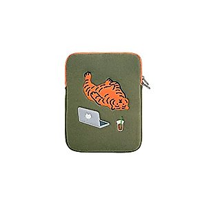 [MUZIKTIGER] 9.7~11-inch Protective Laptop/Tablet Sleeve & iPad Pouch - Compatible with iPad/iPad Air Series, Polyester Pouch with 2 Double Way & Smooth Zippers, Lazy Tiger