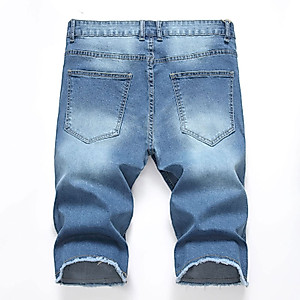 Long Basketball Shorts for Men Mens Denim Shorts Stretch Slim Fit Linen Jean Shorts with Broken Hole Comfort Flex Waistband Shorts 6" Inseam Jean Shorts High Waisted Ripped Blue 2X