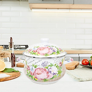 Yardwe Enamel on Steel Stock Pot with Lid Soup Pot Stew Pot Nonstick Pot Bread Pan Cooking Pot for Bread Baking 18cm Chamber Pot