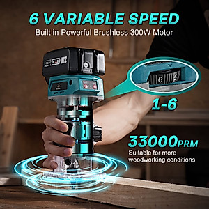 Avhrit Cordless Compact Router, Wood Router Tool With 2PCS 4.0Ah Batteries, 21V Brushless Portable Handheld Palm Routers for Woodworking, Wood Trimmer Cutting with 15 pieces 1/4" Router Bits Set