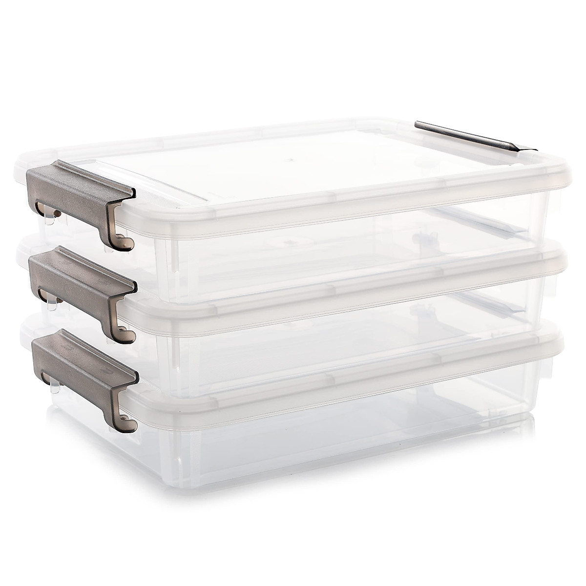 Citylife 3 PCS Plastic Storage Bins with Latching Lids Portable Project Case Clear File Box Stackable Storage Containers for Organizing A4 Paper, Photo, Document, Scrapbook