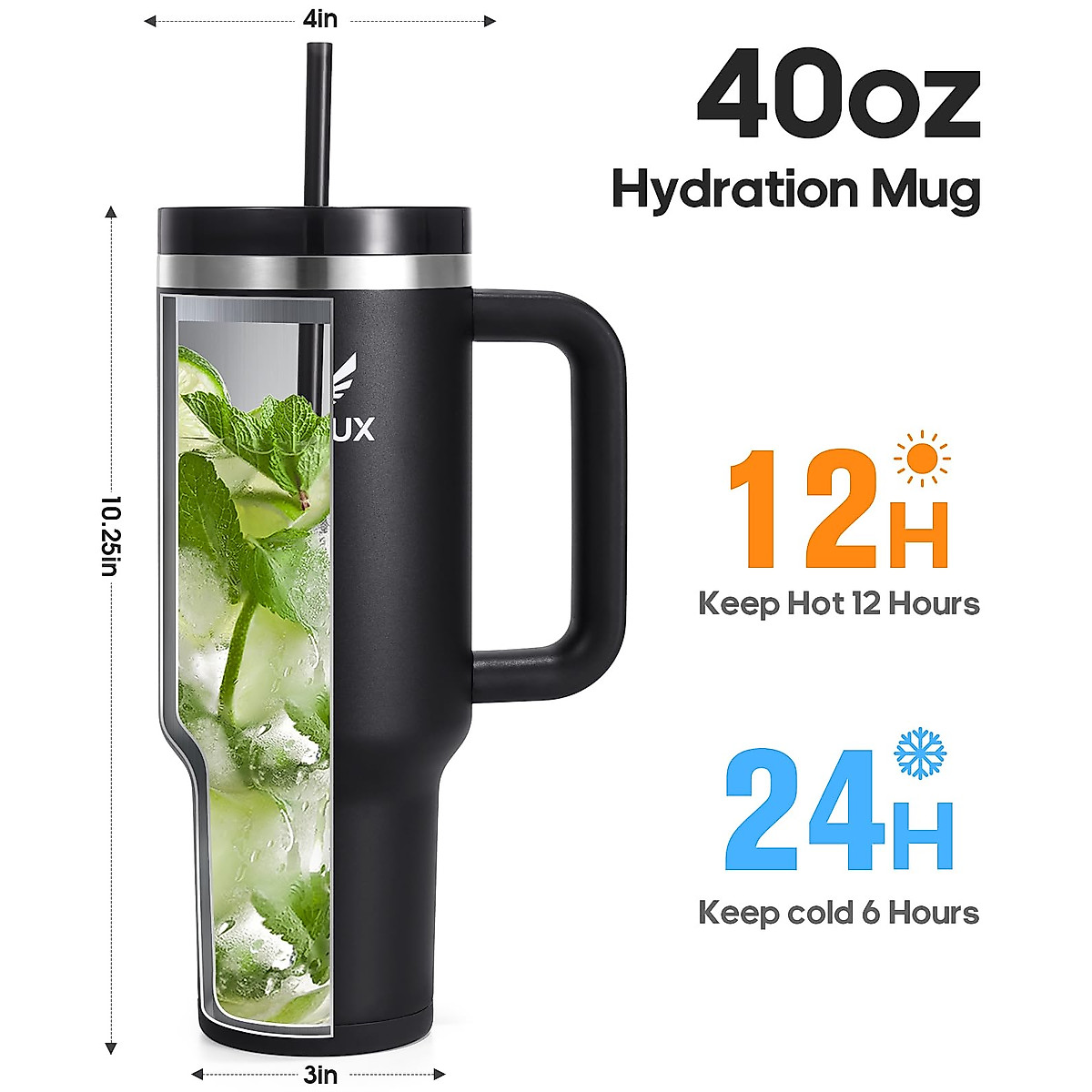 Gedux 40oz Tumbler With Handle, 2-IN-1 Leak Proof Lid (Straw/Flip), Insulated Water Bottle, Stainless Steel Tumbler with Non-Slip Silicone, Wide Mouth Travel Mug Cupholder Friendly Dishwasher Safe