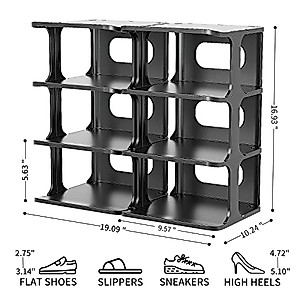 HAIXIN Shoe Racks for Bedroom Plastic Organizer for Closet 8 Tier Shoe Cubby Free Standing Shelves Cabinet Black Sneaker Storage For Entryway Vertical Tower