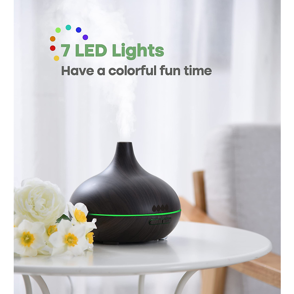 SEDAVY Oil Diffuser, 500ml Aromatherapy Diffuser with 6x10ml Included, 7x2 Colorful LED Night Light, 23dB Quiet BPA-Free Essential Oil Diffusers for Home, 16H Lasting, 4 Timers, Auto Off, Black