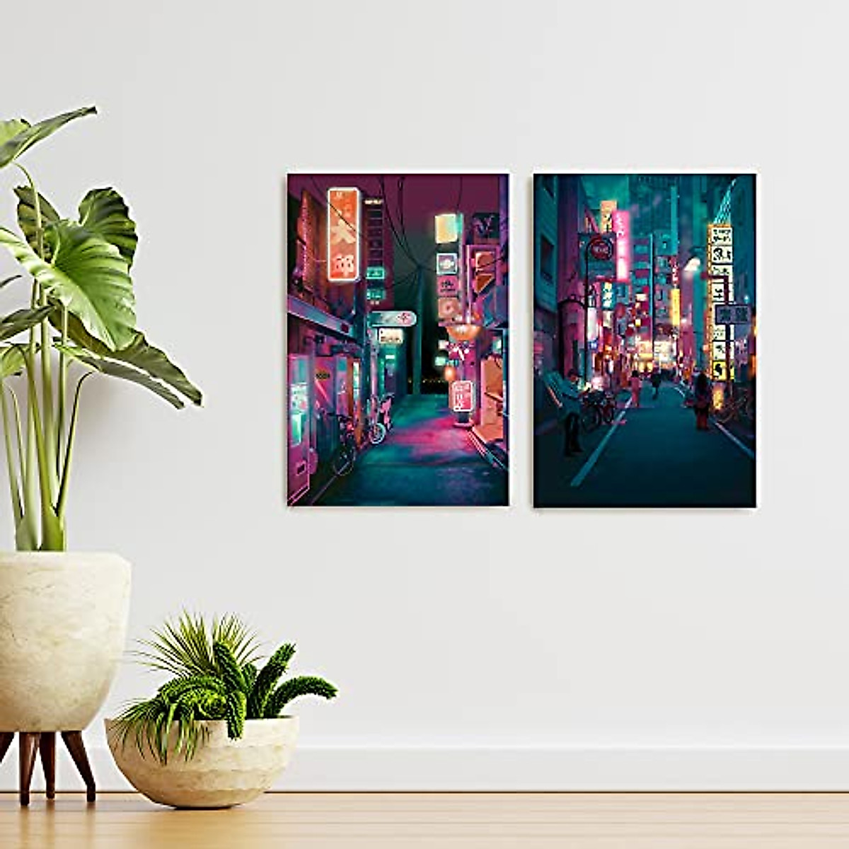 KOSHENIA Anime Poster Japanese Wall Art Set of 2 - Japan Print on Canvas Roll - Tokyo Neon Night City Scene Wall Decor Gift - Preppy Poster for Room Aesthetic UNFRAMED 11x14