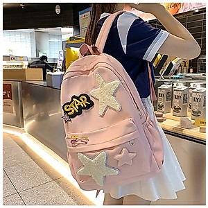 STRGZR Kawaii Cute Backpack, Aesthetic Y2K Retro Star Graphic Harajuku Backpack Laptop Backpack Travel Casual Daypack (Pink)