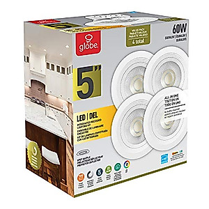 5" LED Integrated Ridged Spot Baffle Round Trim Recessed Lighting Kit 4-Pack, 9 Watts, Energy Star, CEC Title 24 Compliant, IC Rated, Dimmable, White, 5.25" Hole Size,91338