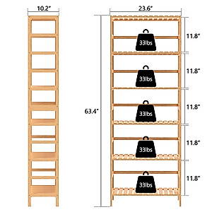 VASMIA Bookshelf,6 Tier Bamboo Adjustable Bookshelves,Tall Bookcase Shelf Storage Organizer,Free Standing Storage Shelving Unit for Living Room,Bedroom,Bathrrom and Home Office,Natural