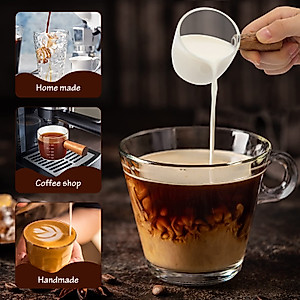 Catcan 2 Packs Single Spout Espresso Shot Glass, 75ML Single Spout Espresso Measuring Cup with Wood Handle, Espresso Glass Carafe Shot Glass Mini Milk Glass Cup for Barista Coffee Carafe Milk