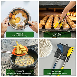 HOTEC Heat Resistant Silicone Kitchen Utensils, Cooking Utensil Set, Spatula Set, BPA Free, Kitchen Gadgets, with Stainless Steel Utensils Holder, Dishwasher Safe, 14pcs Multicolor