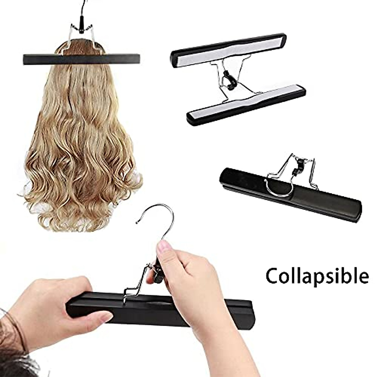 Jitony 4 PCS Wig Storage Bags with Hangers, Portable Wig Storage Bags, Wig Piece Storage Bags, Store Wigs Prevent Dust and Moisture, Black and Rose red, 8 Piece Set