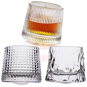 Generic, Whiskey Glasses-Premium 5 OZ Scotch Glasses Set of 3 Old Fashioned Spherical Bottom Rotatable Crystal Cocktail Glass Bourbon Glasses Rum Glasses Bar Whiskey Glasses, Clear