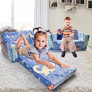 Maigandamai Toddler Sofa 2 in 1 Kids Sofa with Blanket Toddler Chair Couch with Removable Cover Fold Out and Large Size Convertible Sofa to Bed, for Girl and Boy Age 1-3