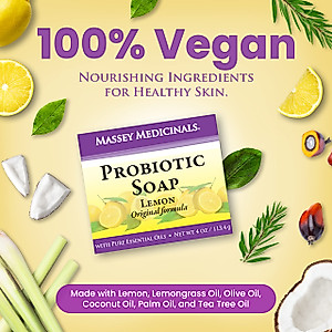 Candida Freedom Massey's CF 100% Natural Probiotic Soap Bar - Elevate Your Skincare Routine with Potent Tea Tree and Refreshing Lemon Essence - Pure Citrus Bliss 4oz