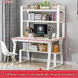 QQXX Computer Desk with Hutch and Bookshelf,47 inch Large PC Table with Metal Legs,Home Office Table Desk with Storage Shelves,Study Writing Workstation,Easy Assemble,White,31x20x29inch