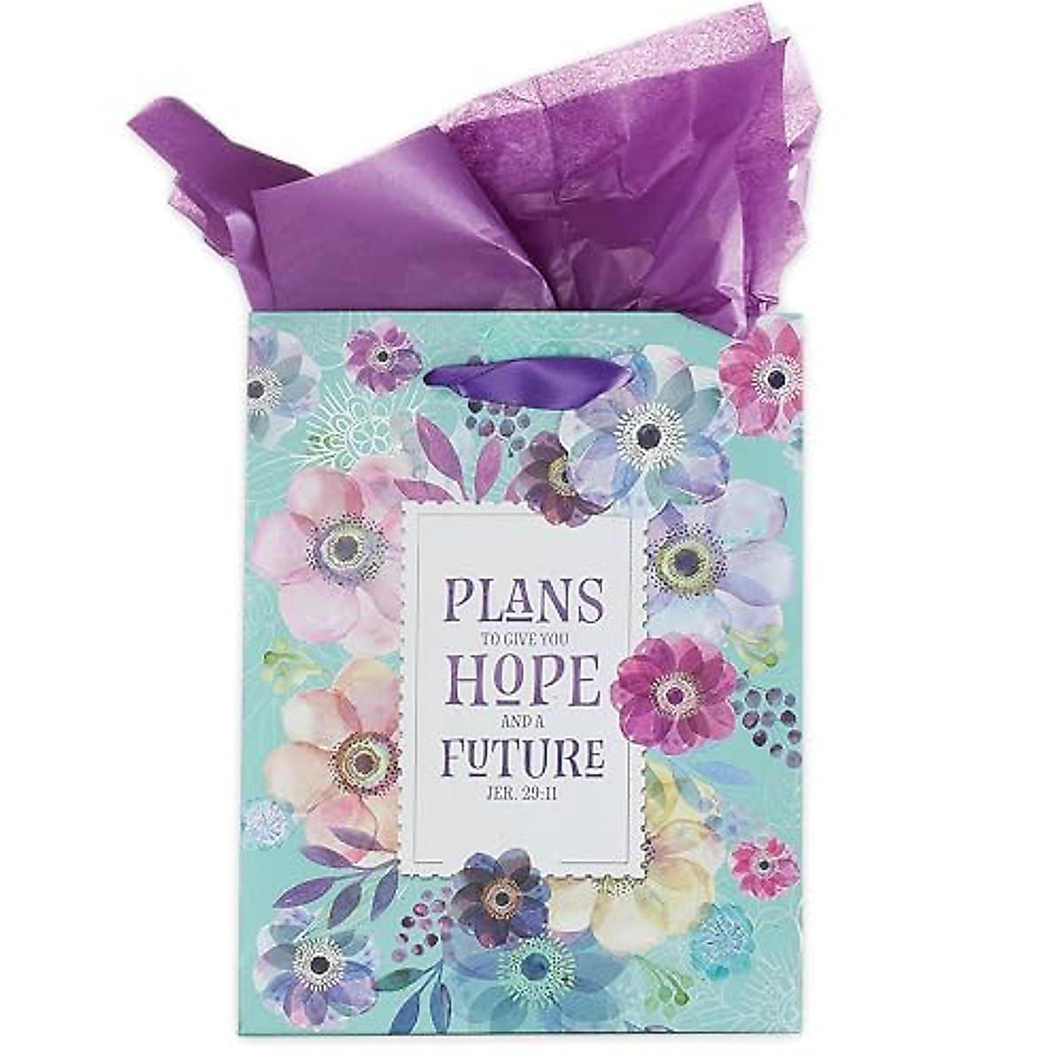 Christian Art Gifts Gift Bag/Tissue Paper Set Hope & A Future Jeremiah 29:11 Bible Verse, Purple/Teal, Medium