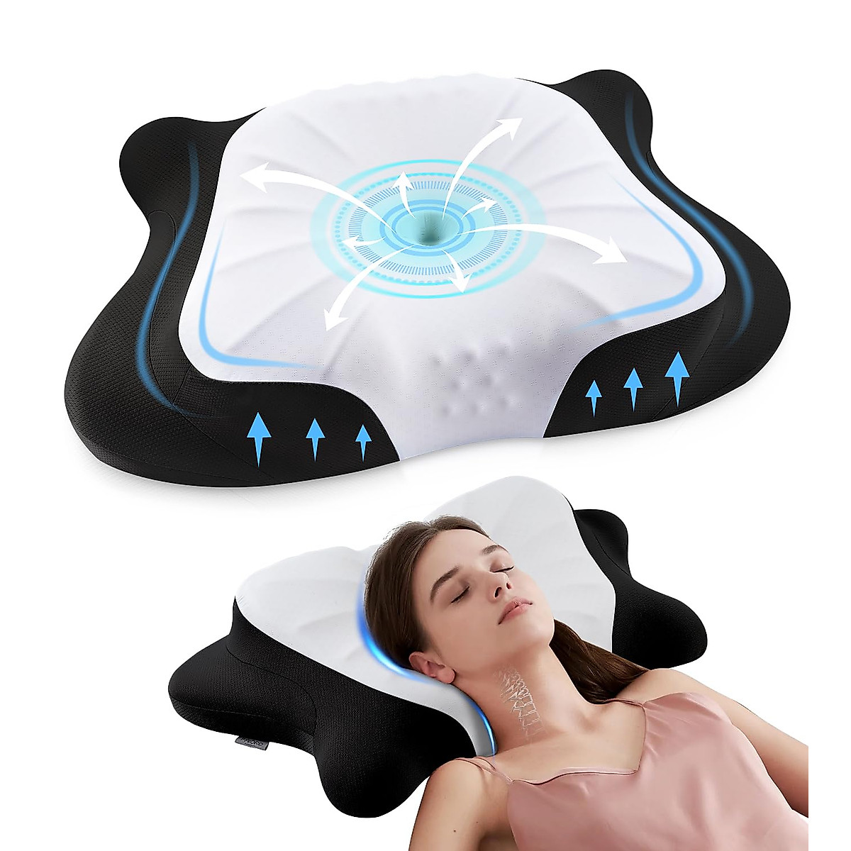 FAIORD Cervical Memory Foam Contour Pillows for Neck and Shoulder Pain, Adjustable Support Side Sleeper Pillows with Cooling Pillow Cases, Bed Pillow for Back Stomach Sleepers Black