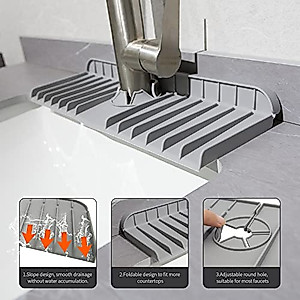 2-Pack Kitchen Sink Splash Pads, MORROT Kitchen, Bathroom Silicone Handle Drip Tray, Sink Drain Tray Drying Pads Countertop Splash Pads, Silicone Faucet Pads (Grey)