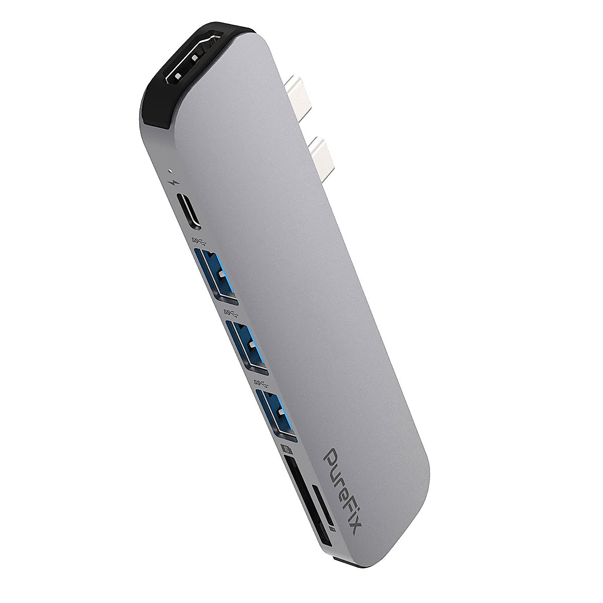 PureFix Mac USB C Hub, Thunderbolt 3 to USB C Multiport Adapter for MacBook Pro 16 15 13 inch & MacBook Air, 7-in-2 Dongle with 4K HDMI, 100W PD, 3 USB 3.0 Data Ports, SD & MicroSD Card Reader