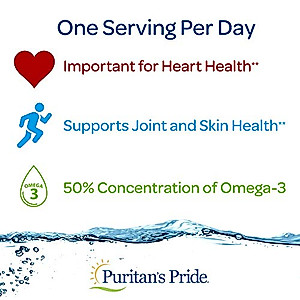 Puritans Pride Double Strength Omega-3 Fish Oil 1200 Mg, 180 Count