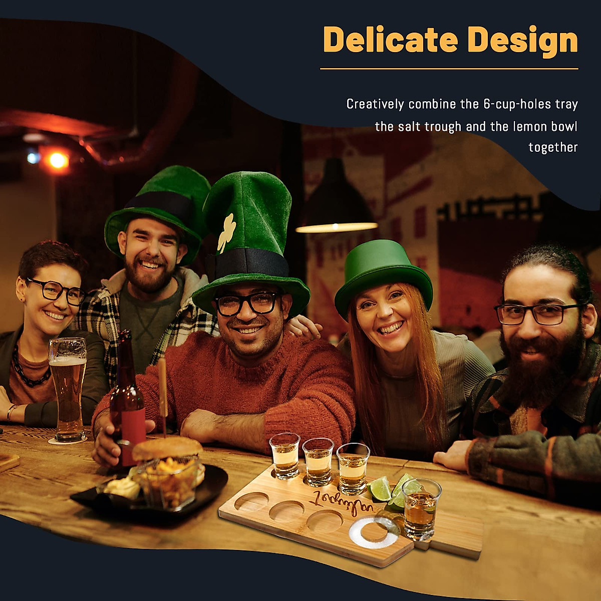 LOBUBT Tequila Shot Board Shot Glasses Display Case with Salt Rim Wooden Serving Tray for Whiskey,Tequila,Vodka,Espresso,Liqueurs, Party & Collection Housewarming,Christmas Gifts