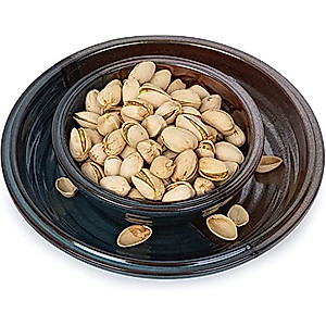 Pistachio Bowl, Double Dish Holder Bowl Pedestal and Sunflower Seed Nut Bowl with Shell Storage Chip and Dip Dipping Bowl, Veggies, Nuts, Guacamole, Cheese or Pita Tray - Party Platter 8"W & 2"H