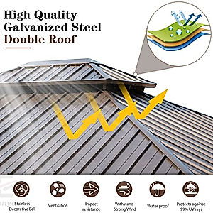 Erinnyees 12' X 14' Hardtop Gazebo,Galvanized Steel Double Roof with Mosquito Net and Shaded Curtains for Patio, Deck, Lawns, Backyard