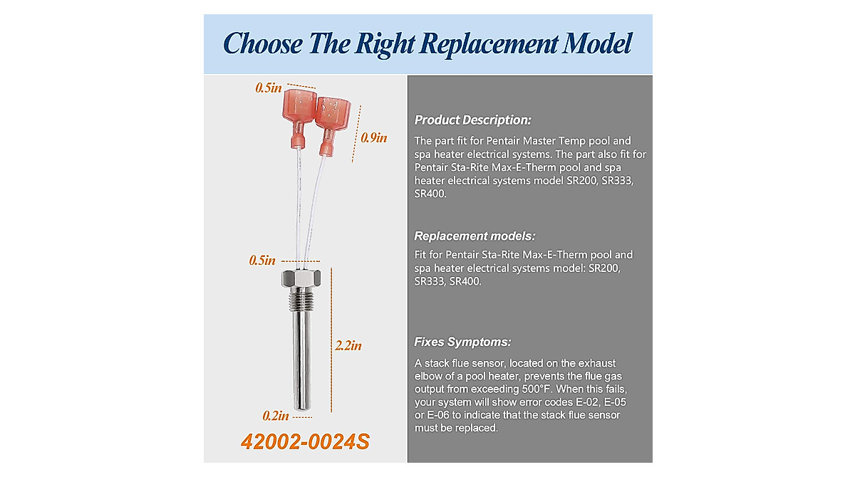 Funmit 42002-0024S Stack Flue Sensor Replacement for Pentair Sta-Rite ...