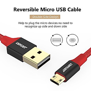 JianHan Reversible Micro USB Cable,[3-Pack] Braided Micro USB Charging Cable for Samsung Galaxy S7 S6 J7 Edge,Note 5,LG G3 G4,Kindle,PS4,Motorola,Android (1.5ft /3.3ft /6.6ft Red)