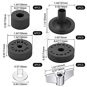 Facmogu 23PCS EVA Material Cymbal Replacement Accessories, Cymbal Stand Tubes, Drum Cymbal EVA Pads Include Wing Nuts, Washers, Cymbal Sleeves & Drum Key - Black