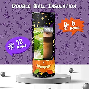 ysnifeiw 20oz Halloween Skinny Tumbler with Lid and Straw, Stainless Steel Insulated Gohst Pumpkin Cup Halloween Skeleton Coofee Mug Gifts for Women Men
