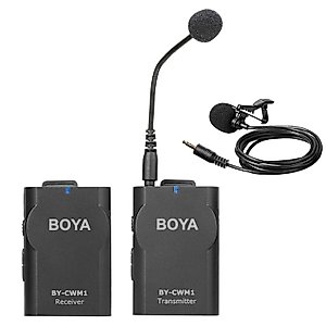 BOYA 2.4GHz Wireless Lavalier Microphone 3.5mm for Cameras, by-CWM1 Wireless Microphone with TRS Gooseneck Microphone for DSLR, Camcorders, Smartphones,Podcast,Interview,Vlogging,Livestream