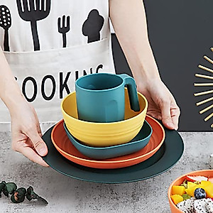 Kyraton Plastic Dinnerware Sets of 20 Pieces, Unbreakable And Reusable Light Weight Plates Mugs Bowls Dishes Easy to Carry And Clean Microwave Safe BPA Free Dishwasher Safe Service For 4 (Mutil Color)