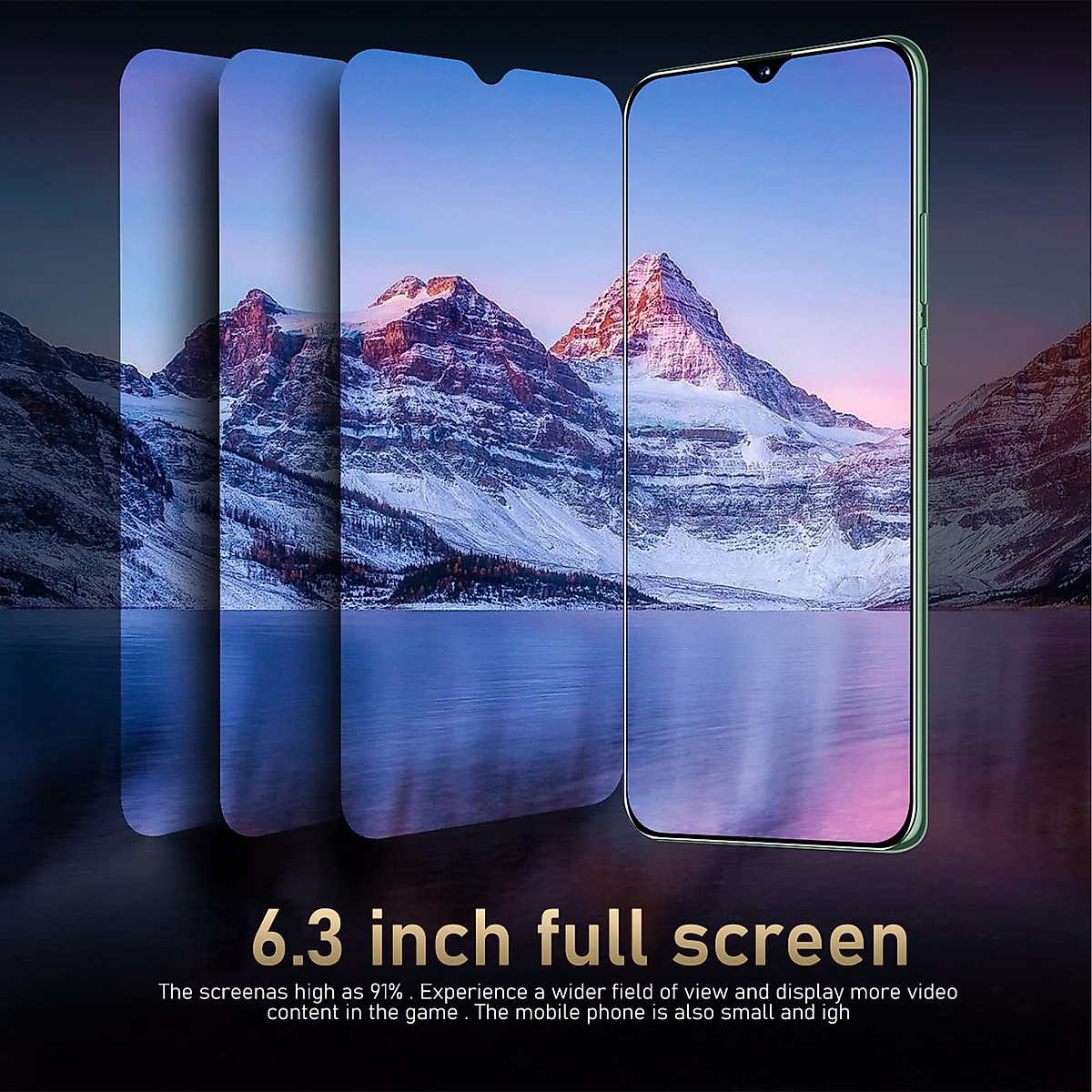 Vikye 6.3 Inch Ultra HD Screen 4GB RAM 64GB ROM 8MP and 24MP Camera Face Recognition 3G WiFi GPS Mobile Phone for Android 12 US Plug 100V to 240V (Green)