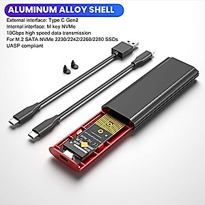 Naroote M.2 NVME SSD Enclosure, UASP Compliant Ultra Thin M.2 SSD Enclosure Aluminum Alloy Shell 2TB for 2242 SSD (Black)