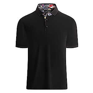 Alex Vando Mens Polo Shirts Short Sleeve Regular Fit Fashion Designed Shirt,Black,XLarge